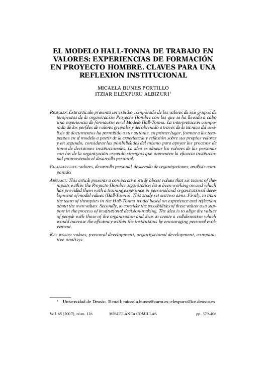 (PDF) El Modelo Hall-Tonna de trabajo en valores: experiencias de ...
