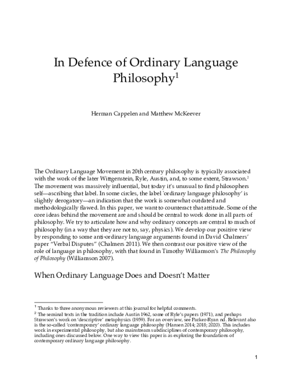 (PDF) In Defence of Ordinary Language Philosophy 1