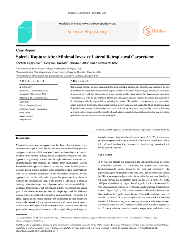 (PDF) Splenic Rupture After Minimal Invasive Lateral Retropleural ...