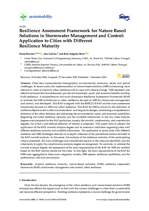 (PDF) Resilience Assessment Framework for Nature Based Solutions in ...