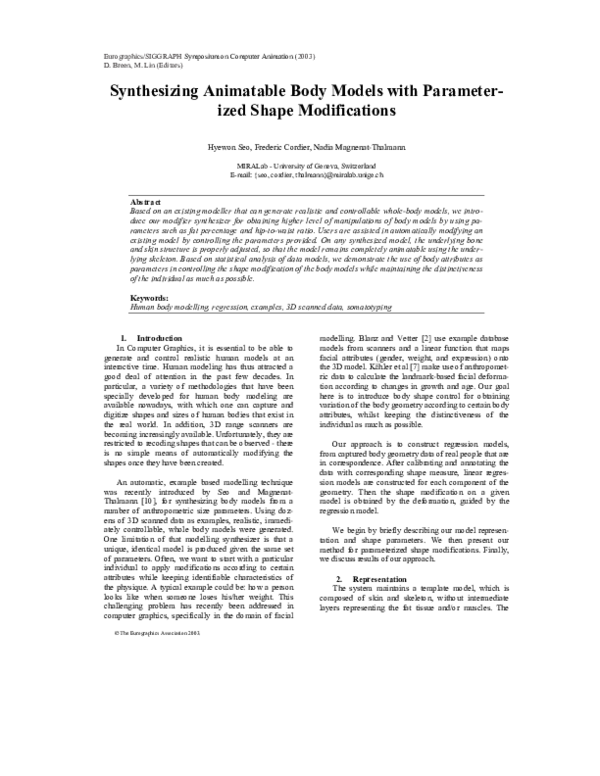 (PDF) Synthesizing animatable body models with parameterized shape modifications