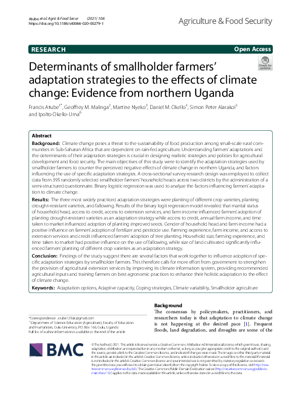Pdf Determinants Of Smallholder Farmers Adaptation Strategies To The