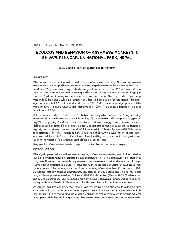 (PDF) Ecology and Behavior of Assamese Monkeys in Shivapuri Nagarjun ...