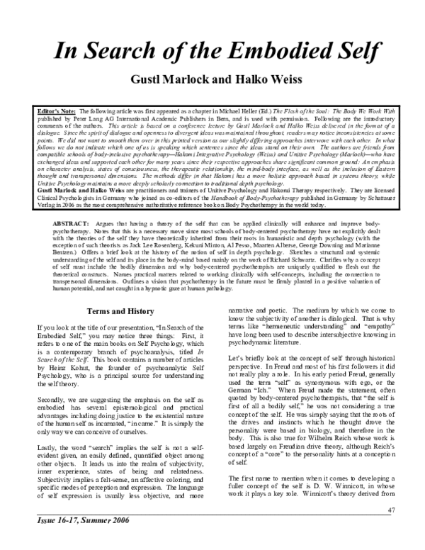 (PDF) In Search of the Embodied Self | Halko Weiss - Academia.edu