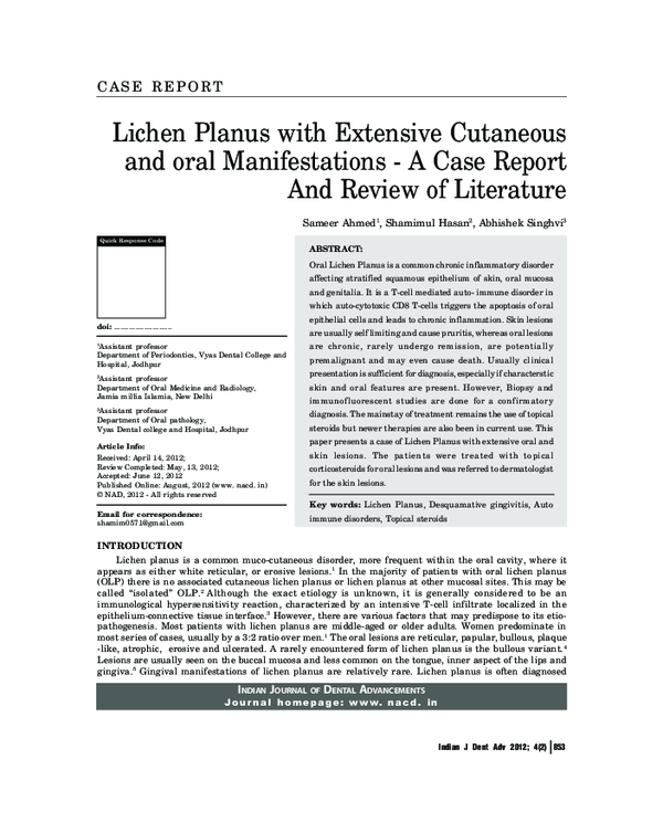 (PDF) Lichen Planus with Extensive Cutaneous and oral Manifestations-A Case Report And Review of ...