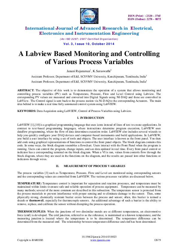 (PDF) A Labview Based Monitoring and Controllingof Various Process Variables