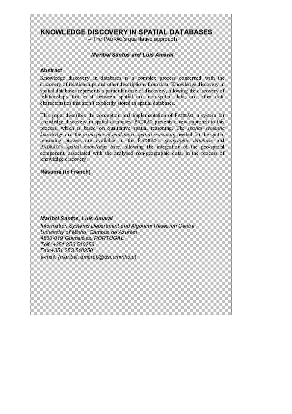 (PDF) Knowledge discovery in spatial databases: the PADRÃO’s qualitative approach