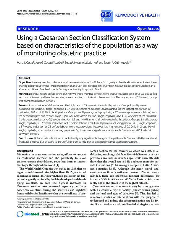 (PDF) Using a Caesarean Section Classification System based on ...