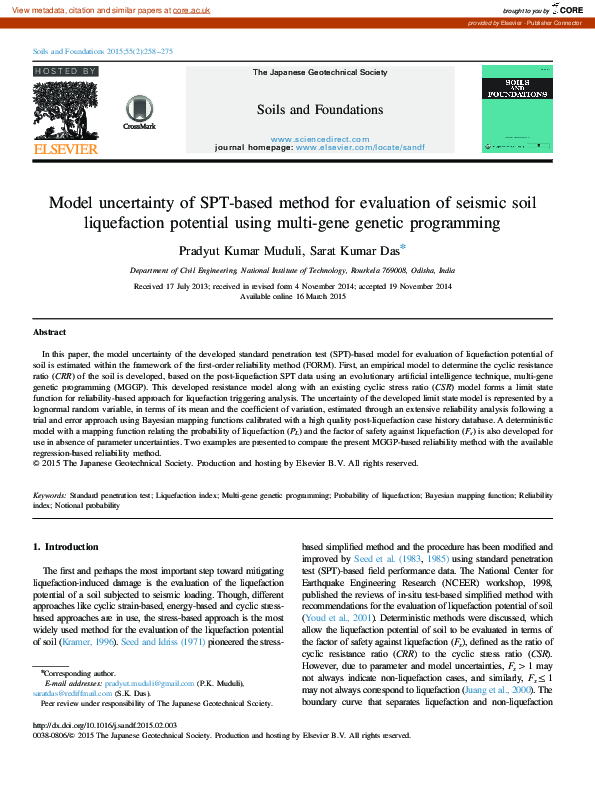 (PDF) Model uncertainty of SPT-based method for evaluation of seismic soil liquefaction ...