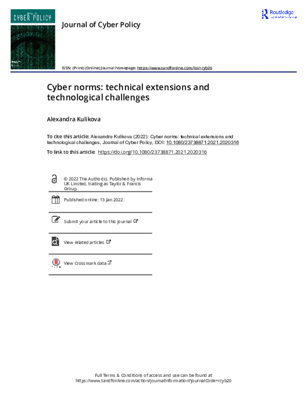 (PDF) Cyber norms: technical extensions and technological challenges