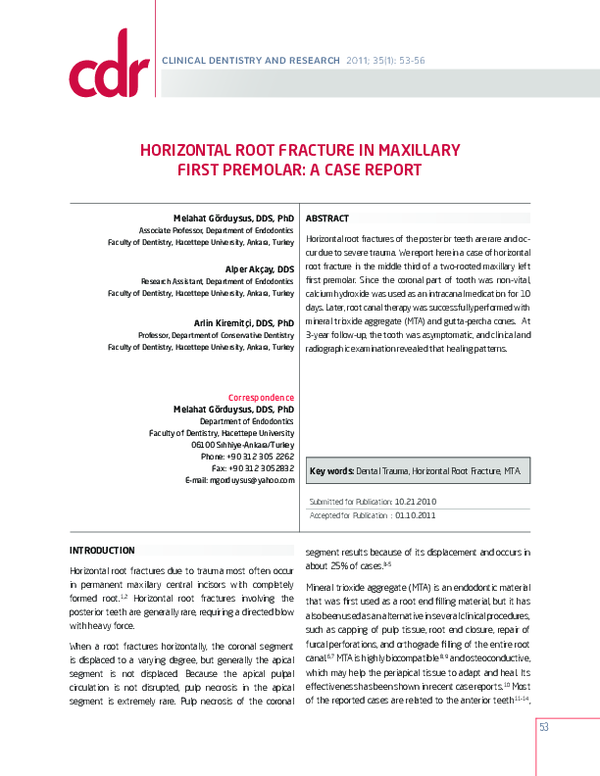 (PDF) Horizontal Root Fracture in Maxillary First Premolar: A Case Report