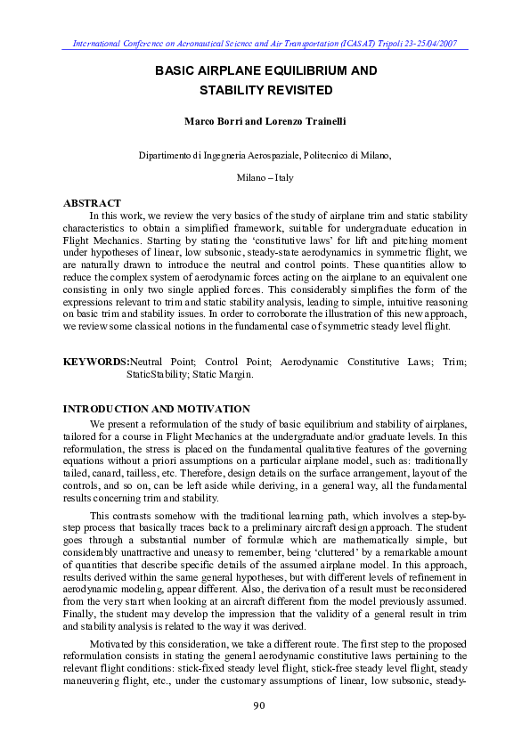 (PDF) Basic Airplane Equilibrium and Stability Revisited