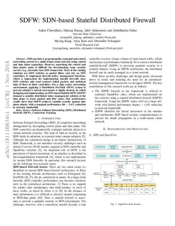 (PDF) SDFW: SDN-based Stateful Distributed Firewall