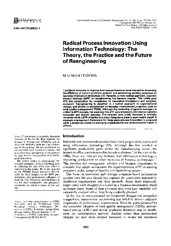 (PDF) Radical process innovation using information technology: the ...