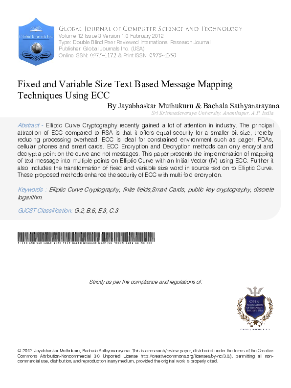 Pdf Fixed And Variable Size Text Based Message Mapping Techniques Using Ecc 1498