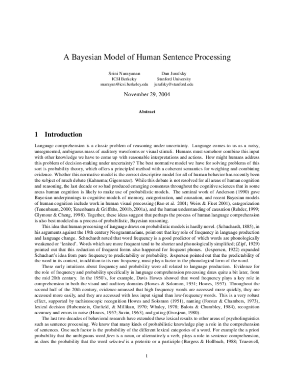 (PDF) A Bayesian Model of Human Sentence Processing