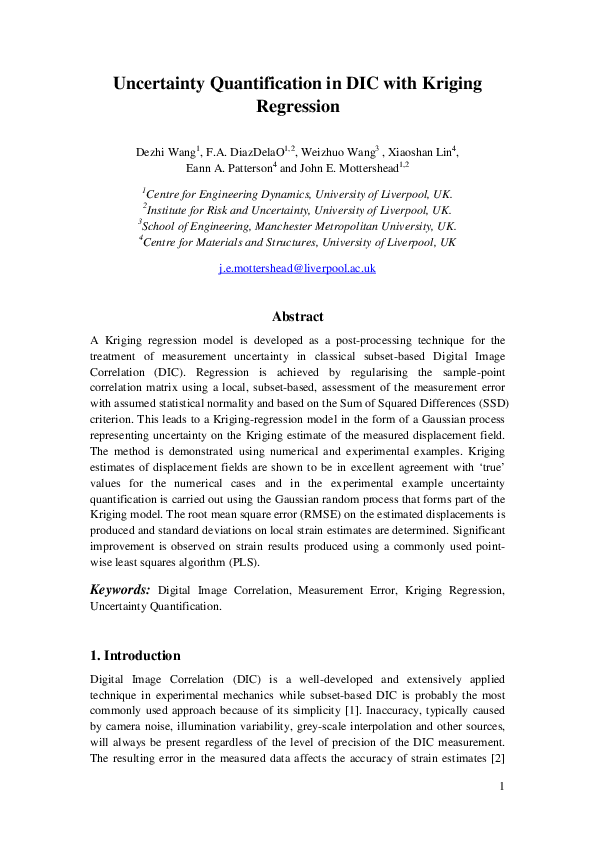 (PDF) Uncertainty quantification in DIC with Kriging regression