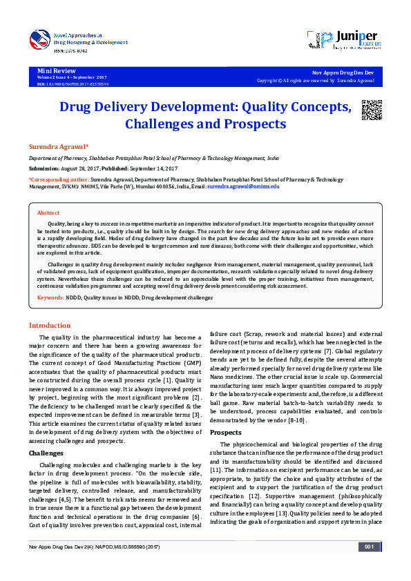 (PDF) Drug Delivery Development: Quality Concepts, Challenges and Prospects