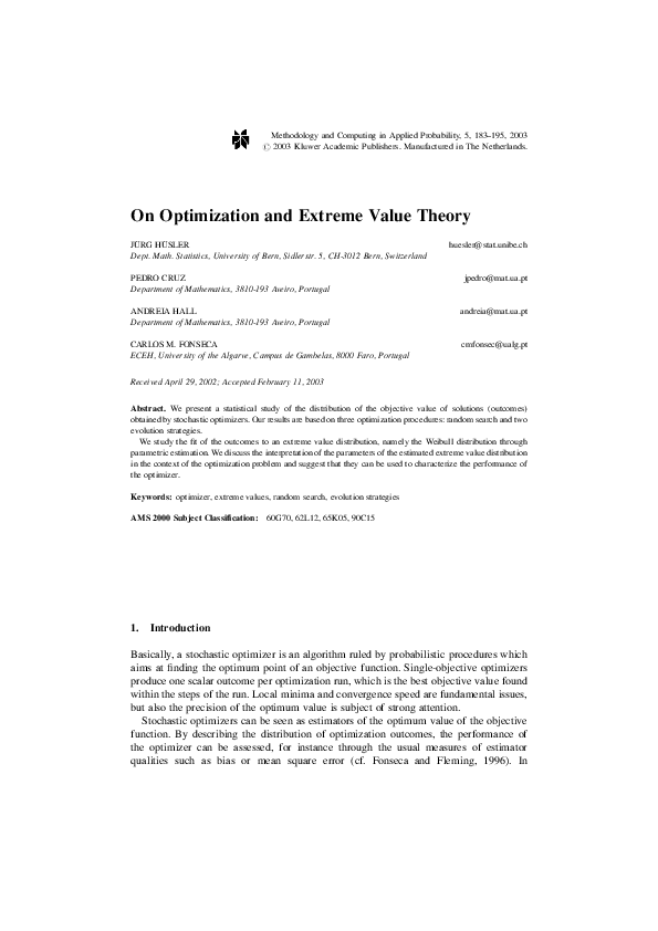 On optimization and extreme value theory
