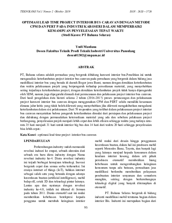 (PDF) OPTIMASI LEAD TIME PROJECT INTERIOR BUS CARAVAN DENGAN METODE CPM DAN PERT PADA INDUSTRI ...