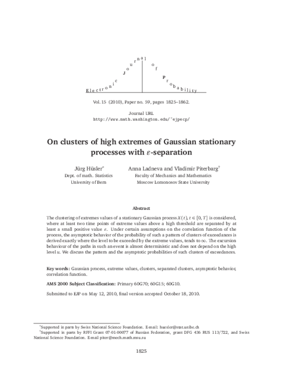 (PDF) On clusters of high extremes of Gaussian stationary processes ...