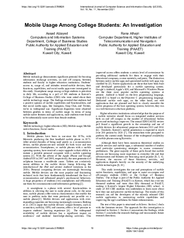 (PDF) Mobile Usage Among College Students: An Investigation