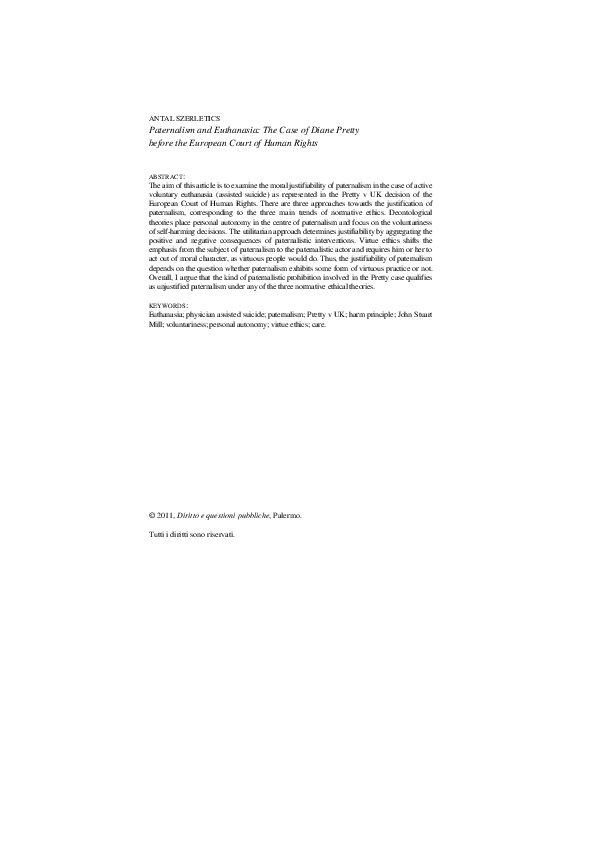 (PDF) Paternalism and Euthanasia: The Case of Diane Pretty before the ...