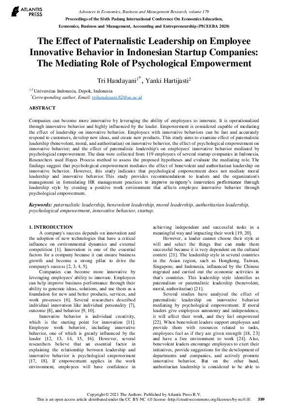 (PDF) The Effect of Paternalistic Leadership on Employee Innovative Behavior in Indonesian ...