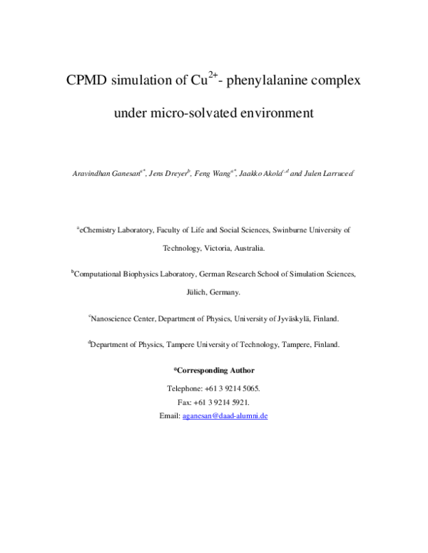 (PDF) CPMD simulation of Cu2+ -- phenylalanine complex under micro ...