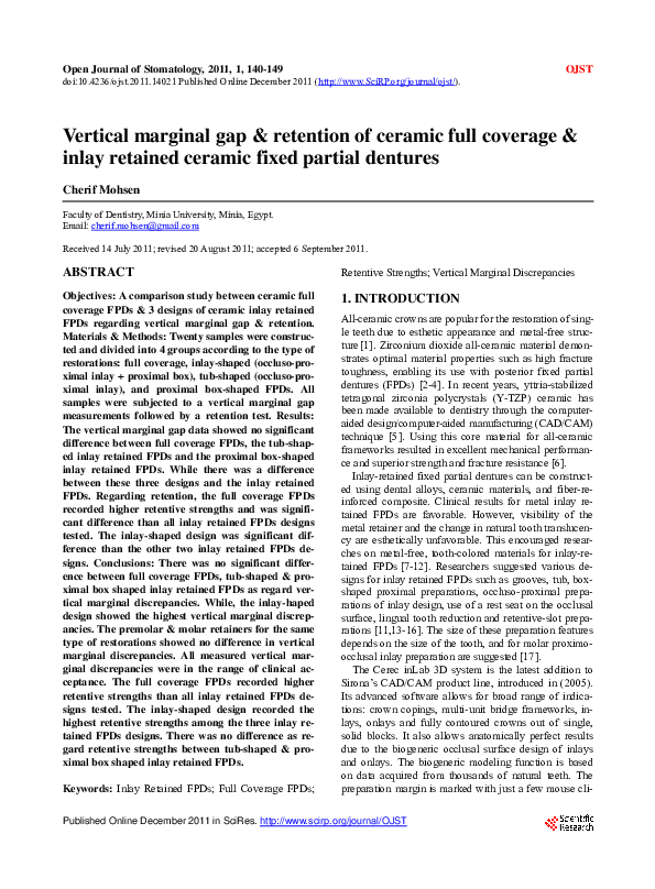 (PDF) Vertical marginal gap & retention of ceramic full coverage ...