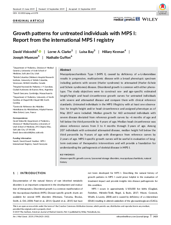 (PDF) Growth patterns for untreated individuals with MPS I: Report from ...