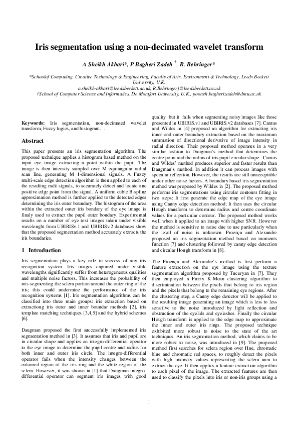 (PDF) Iris segmentation using a non-decimated wavelet transform