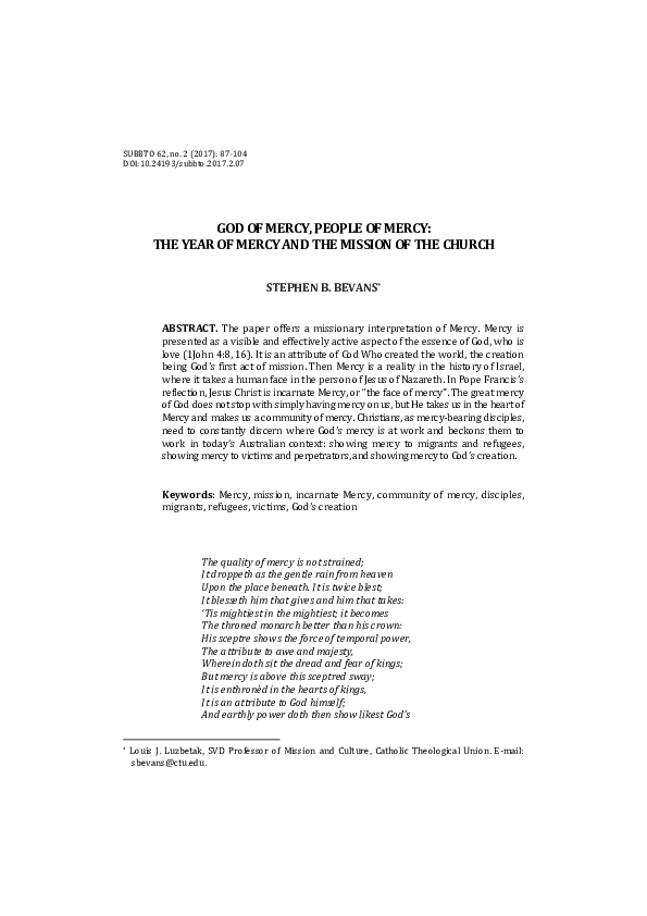 (PDF) God of Mercy, People of Mercy: The Year of Mercy and the Mission ...