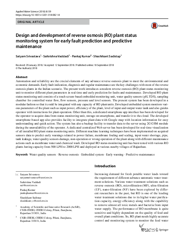 (PDF) Design and development of reverse osmosis (RO) plant status ...