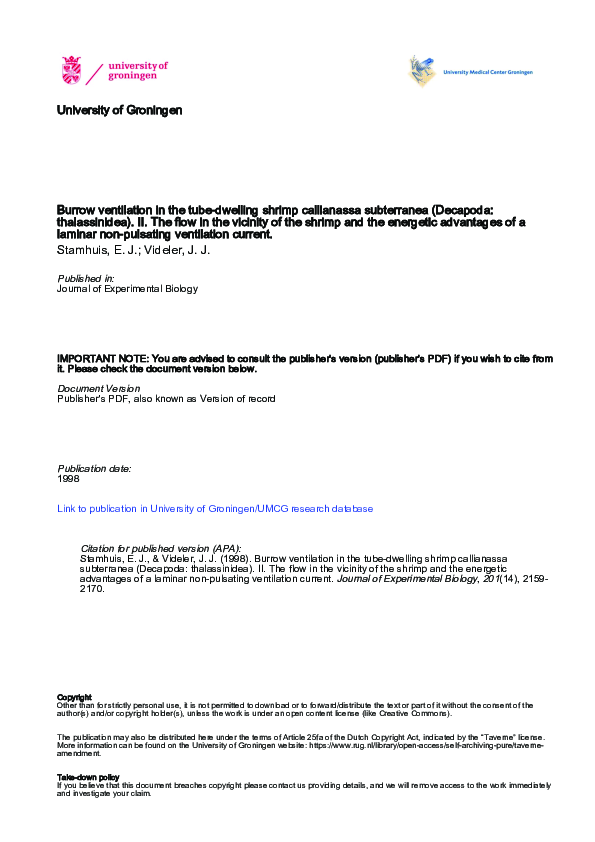 (PDF) Burrow ventilation in the tube-dwelling shrimp callianassa ...
