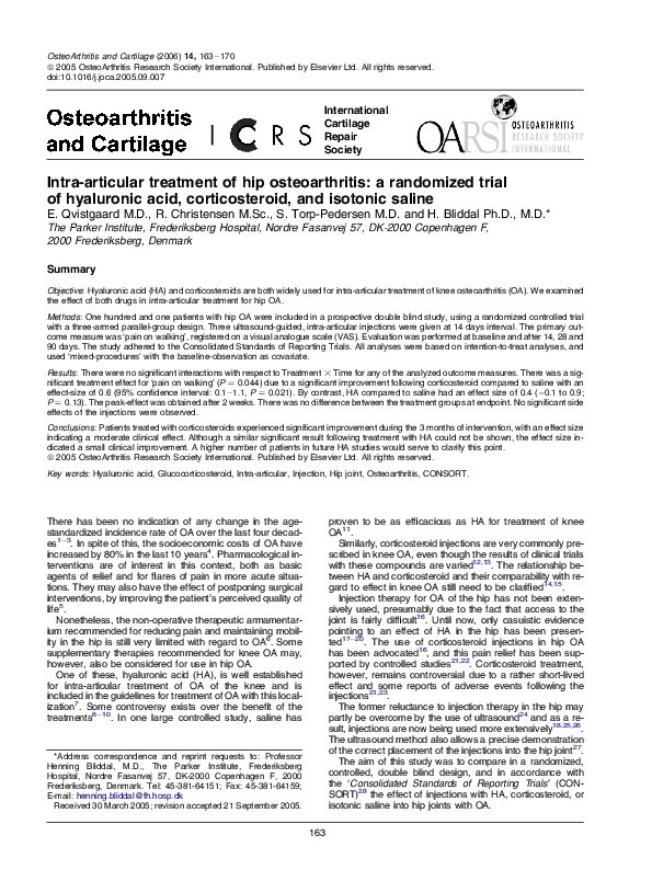 (PDF) Intra-articular treatment of hip osteoarthritis: a randomized trial of hyaluronic acid ...
