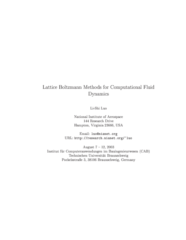 (PDF) Lattice Boltzmann Methods for Computational Fluid Dynamics