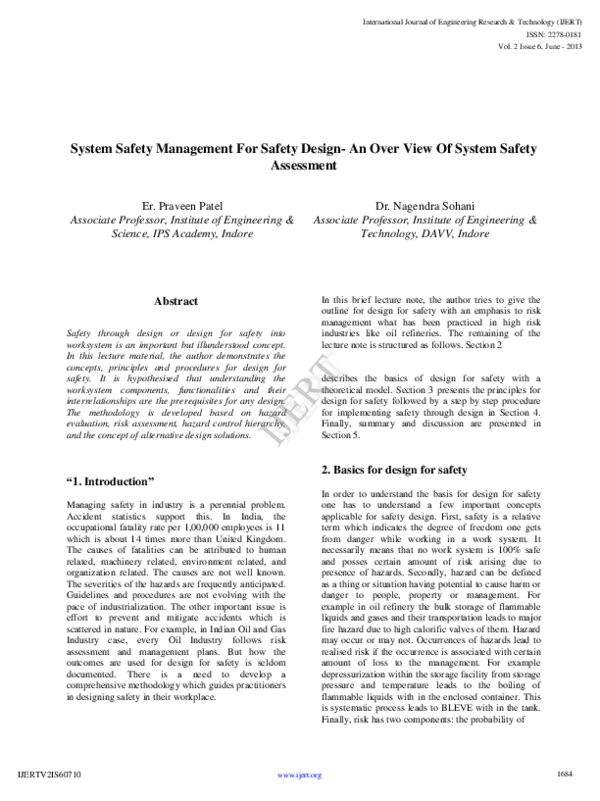(PDF) System Safety Management For Safety Design- An Over View Of ...