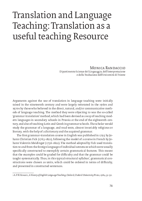 (PDF) Translation and Language Teaching: Translation as a useful ...