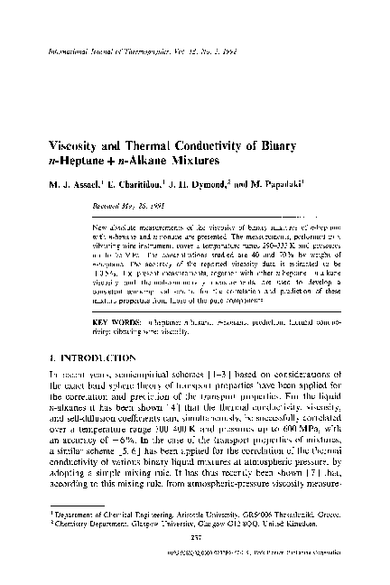 (PDF) Viscosity and thermal conductivity of binary n-heptane + n-alkane ...