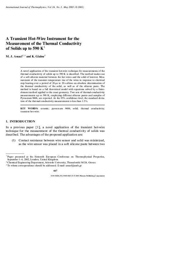 (PDF) A Transient Hot-Wire Instrument for the Measurement of the ...