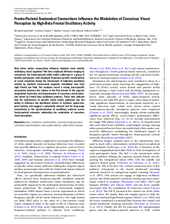 (PDF) Fronto-Parietal Anatomical Connections Influence the Modulation ...