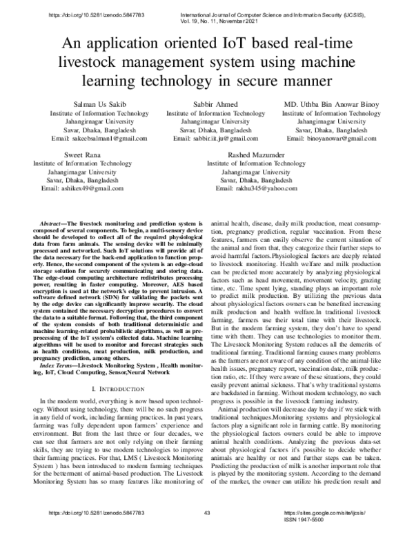 Pdf An Application Oriented Iot Based Real Time Livestock Management System Using Machine