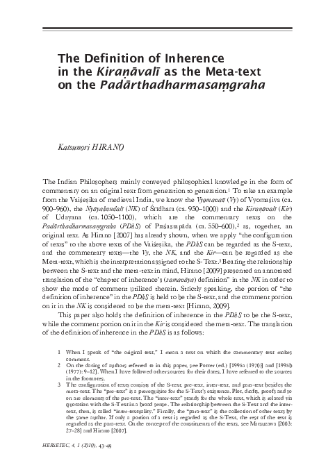 (PDF) The Definition of Inherence in the Kiran ̇ āvalı̄ as the Meta ...
