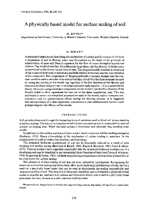 (PDF) A physically based model for surface sealing of soil