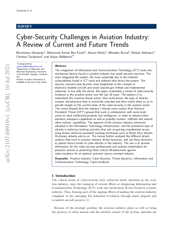 (PDF) Cyber-Security Challenges in Aviation Industry: A Review of ...