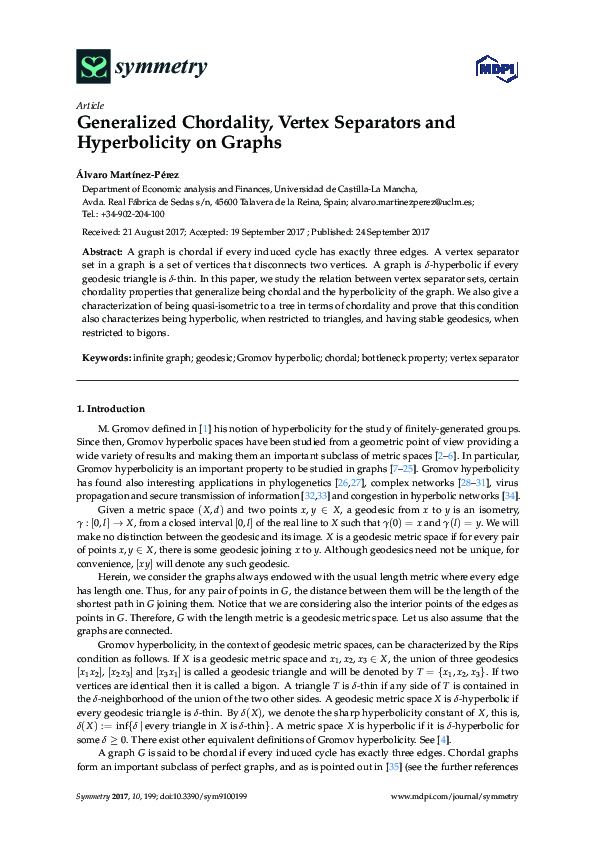 (PDF) Generalized Chordality, Vertex Separators and Hyperbolicity on Graphs