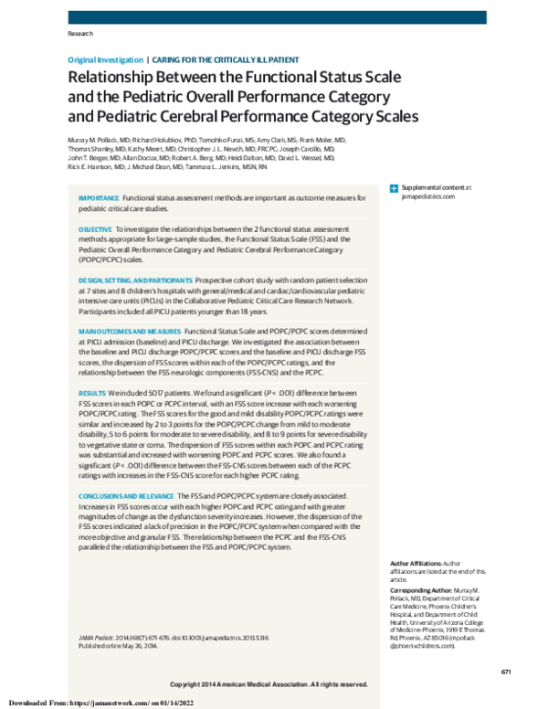 (PDF) Relationship between the functional status scale and the ...