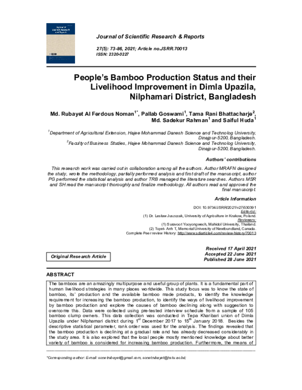 (PDF) People’s Bamboo Production Status and their Livelihood ...