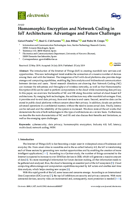 (PDF) Homomorphic Encryption and Network Coding in IoT Architectures ...